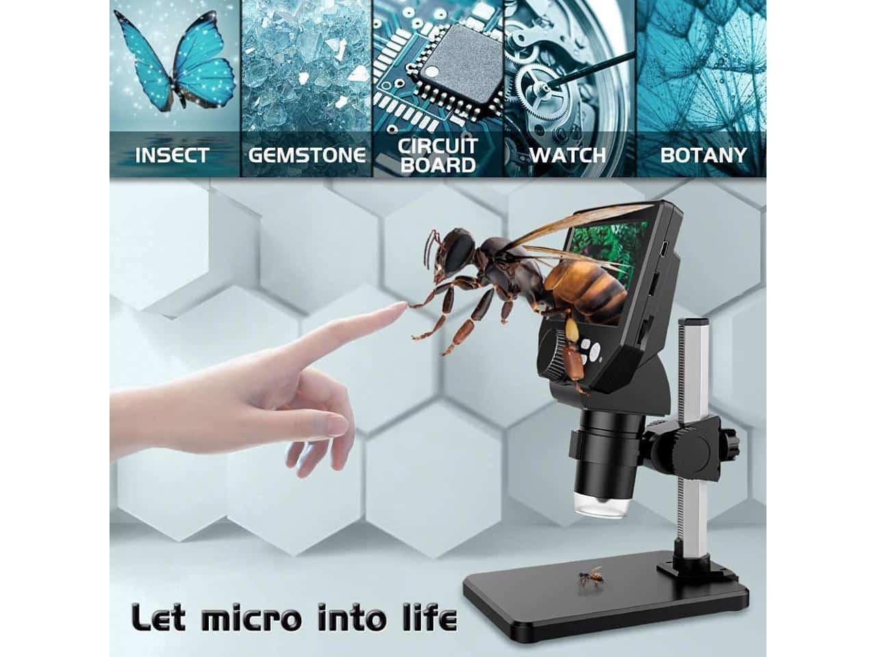 LCD Digital Microscope 4.3 Inch 1080P 10 Megapixels,1-1000X ...